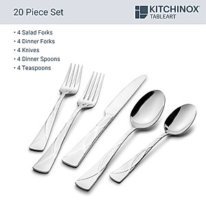 Kitchinox Flatware, Service for 4/20 Piece Set, Willow Sand