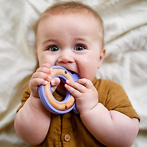 Nuby Natural Wood & Silicone Teether: Octopus, 3M+, Purple (80804)
