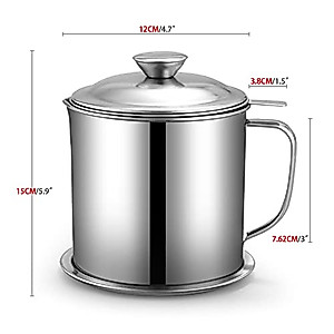Bacon Grease Container 43.96oz (1.3L) Stainless Steel Food Oil Container with Strainer Can Kitchen Filter Pot Storge Frying Oil Cooking Grease