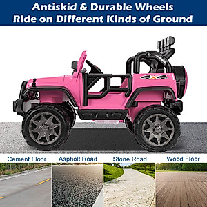 VALUE BOX Safety 12V Electric Two Seaters Ride On Car, Remote Control Kids Toddler Ride On Cars Motorized Vehicles Toy Car, Wheels Suspension, Seat Belts, LED Lights and Horn (Pink)