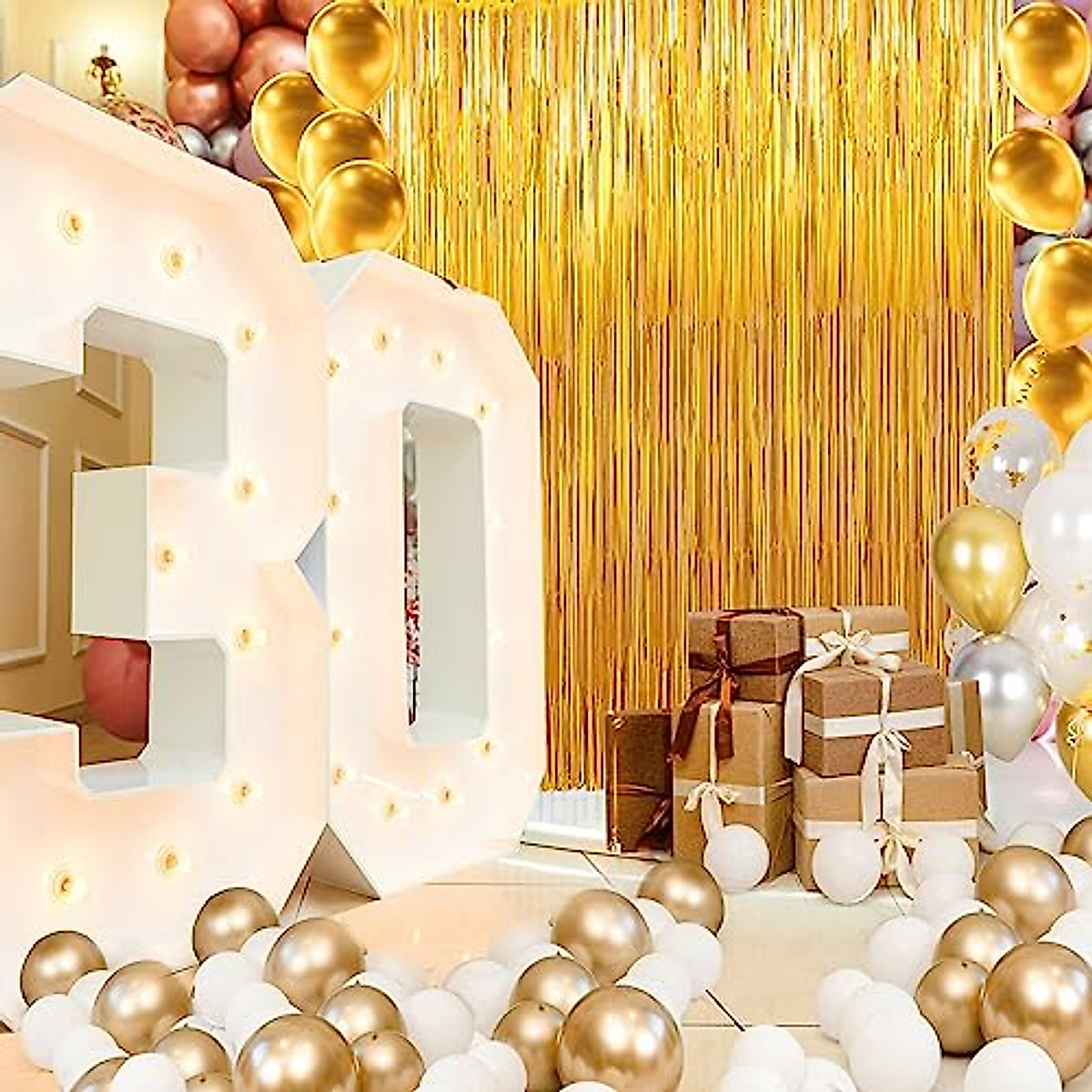Birthday Party Decorations| 3 Pack 3.3 x 9.9 ft Gold Foil Fringe Curtains Party Supplies|Tinsel Curtain Backdrop for Parties, Glitter Streamers Backdrop for Birthday/Photo Booth Backdrops/Party Decor