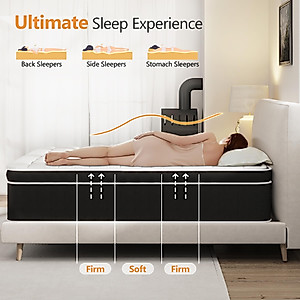 Ayeawo Queen Mattress, 10 Inch Hybrid Mattress with Soft Foam and Motion Isolation Pocket Spring, Queen Size Mattress in a Box, Medium Firm Mattress Queen Size with Breathable Fabric, Edge Support