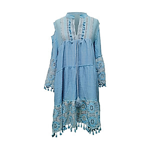 Long Dresses for Women Wedding Guest Ladies Lace Tassel Hollow Stitching Sunscreen Blouse Casual Dress