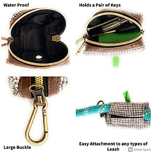 Pets Inn Dog Poop Bag Holder with Leash Attachment - Fits Any Dog Leash - Includes Free Roll of Dog Bag, burberry, Burberry Brown, 3.75,2,2