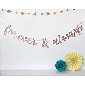 Rose Gold Glitter Forever & Always Banner Sign for Valentine's Day Wedding Engagement Bridal Shower Birthday Party Anniversary Celebrate Banner Decorations Photography Props Decor