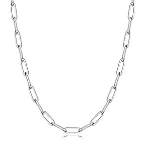 Silver Paperclip Chain Necklace for Women, 3mm Sterling Silver Paperclip Link Chain for Women Sterling Silver Chain Necklace for Women Silver Chain for Women Diamond Cut Paperclip Link Chain 16 Inch