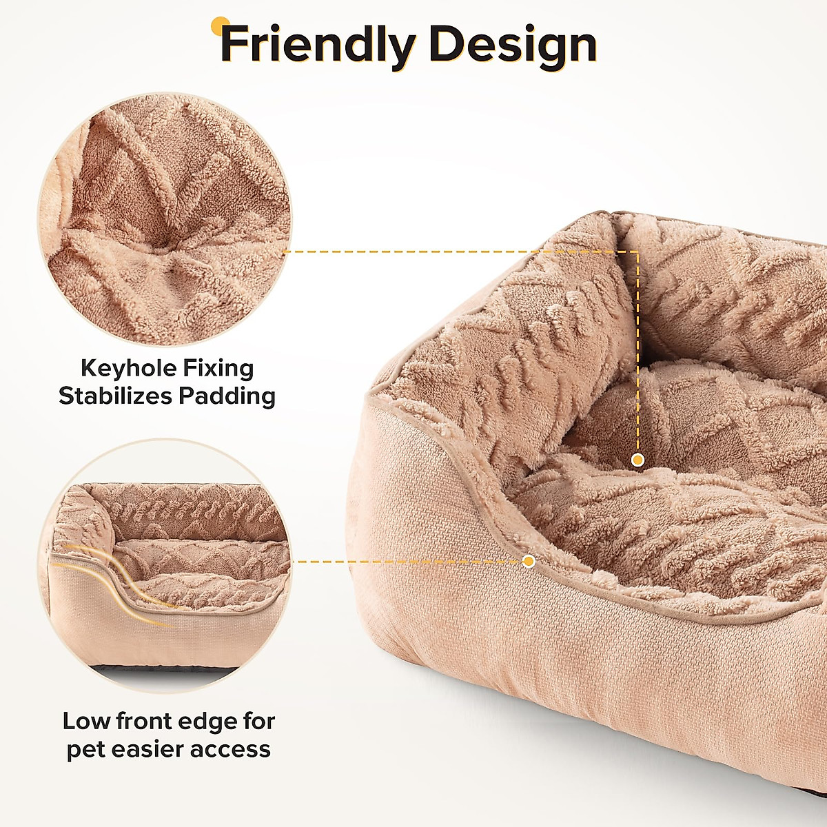 JOEJOY Small Dog Bed for Medium Small Dogs, Rectangle Washable Dog Sofa Bed, Breathable Soft Puppy Bed, Durable Pet Cuddler Bed with Anti-Slip Bottom, 25"x21"x8", Beige