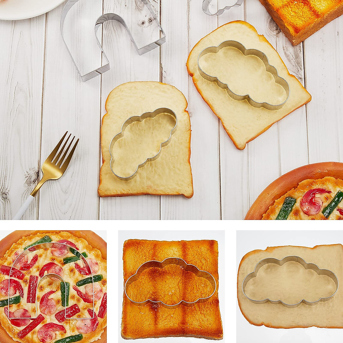 Metal Cookie Cutter Set Rainbow Cloud Cookie Cutters Stainless Biscuit Molds Fondant Cutter Set DIY Baking Pin 1st Birthday Cake Star Teddy Bear Moon Cookie Cutter for Kitchen Baking (Cool,5 Pcs)