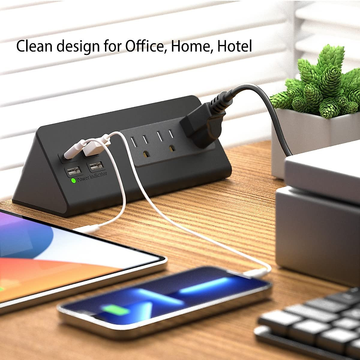 Electriduct Edge Mount Nightstand Charger 6 Amp 1 USB-C Charging Port + 3 USB-A Charging Ports, 3 AC Power Strip Outlets Clamp Desk Power Center - Black