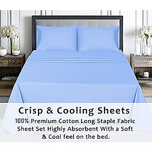 RUVANTI 100% Cotton Sheets for Queen Size Bed - Crispy Cooling Percale Sheets - Breathable & Durable Queen Sheet Set - 16 Inches Deep Pocket Queen Size Sheets - Blue - 4 Pieces