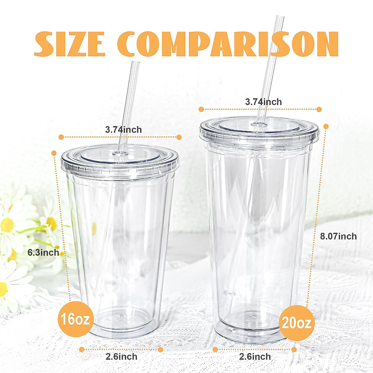 sweet grain Acrylic Tumbler with Lid and Straw 20oz Double Wall Plastic Insulated Tumblers Set of 4, Reusable Large Iced Coffee Tumbler for Snow Globe Glitter DIY