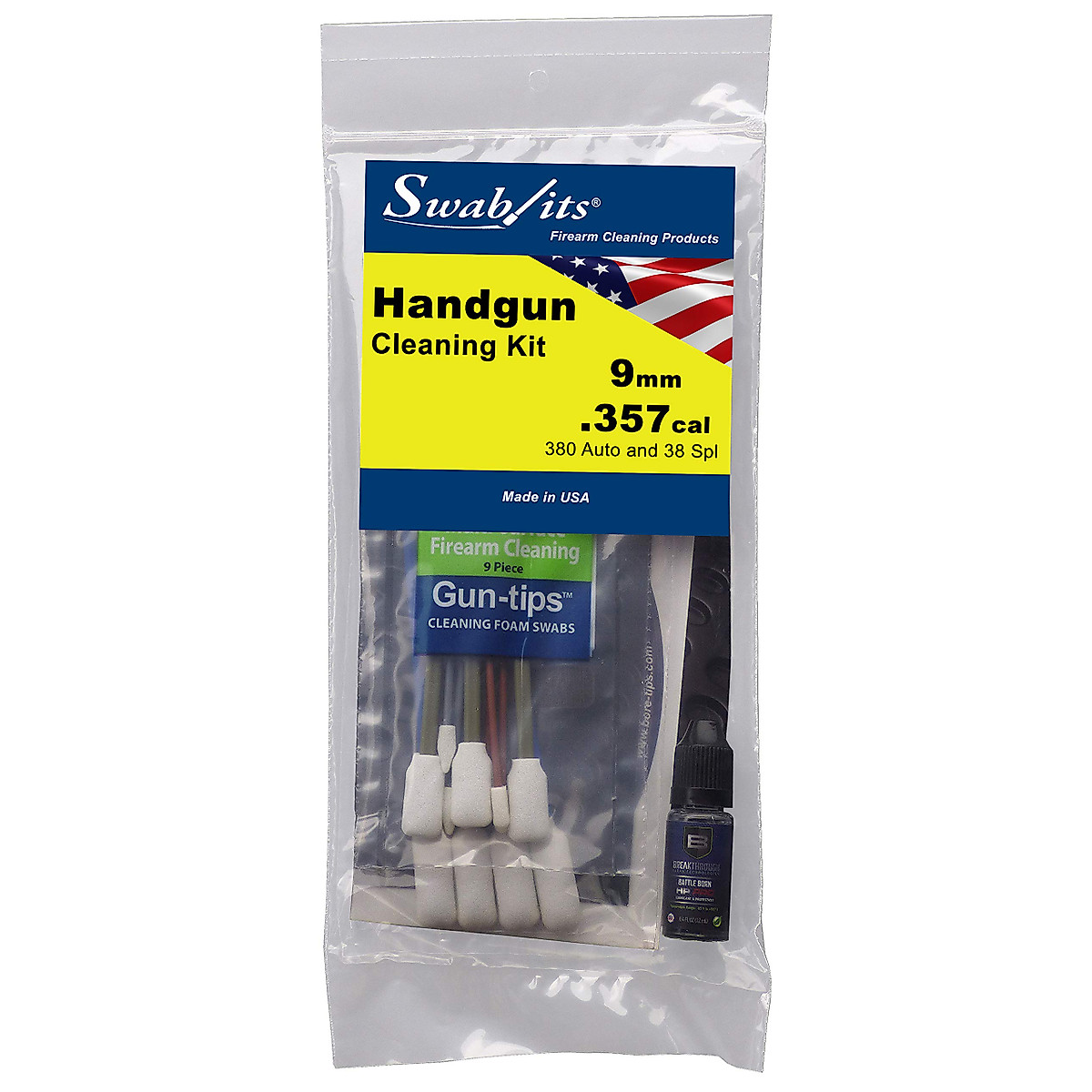 SWAB-ITS 9mm/.357cal/38spl/380auto Handgun Firearm Cleaning Kit 357 Caliber - Made in The USA