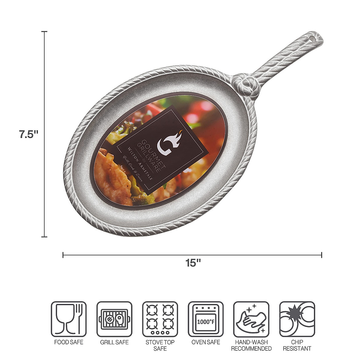 Wilton Armetale Gourmet Grillware Sizzle and Serving Platter with Handle, 15.25-Inch