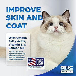 GNC Pets Ultra Skin & Coat Soft Chews, Cats, Chicken Flavor. 60-ct in an 8-oz Canister | Skin and Coat Supplements for Cats in Chewable Chicken Flavor