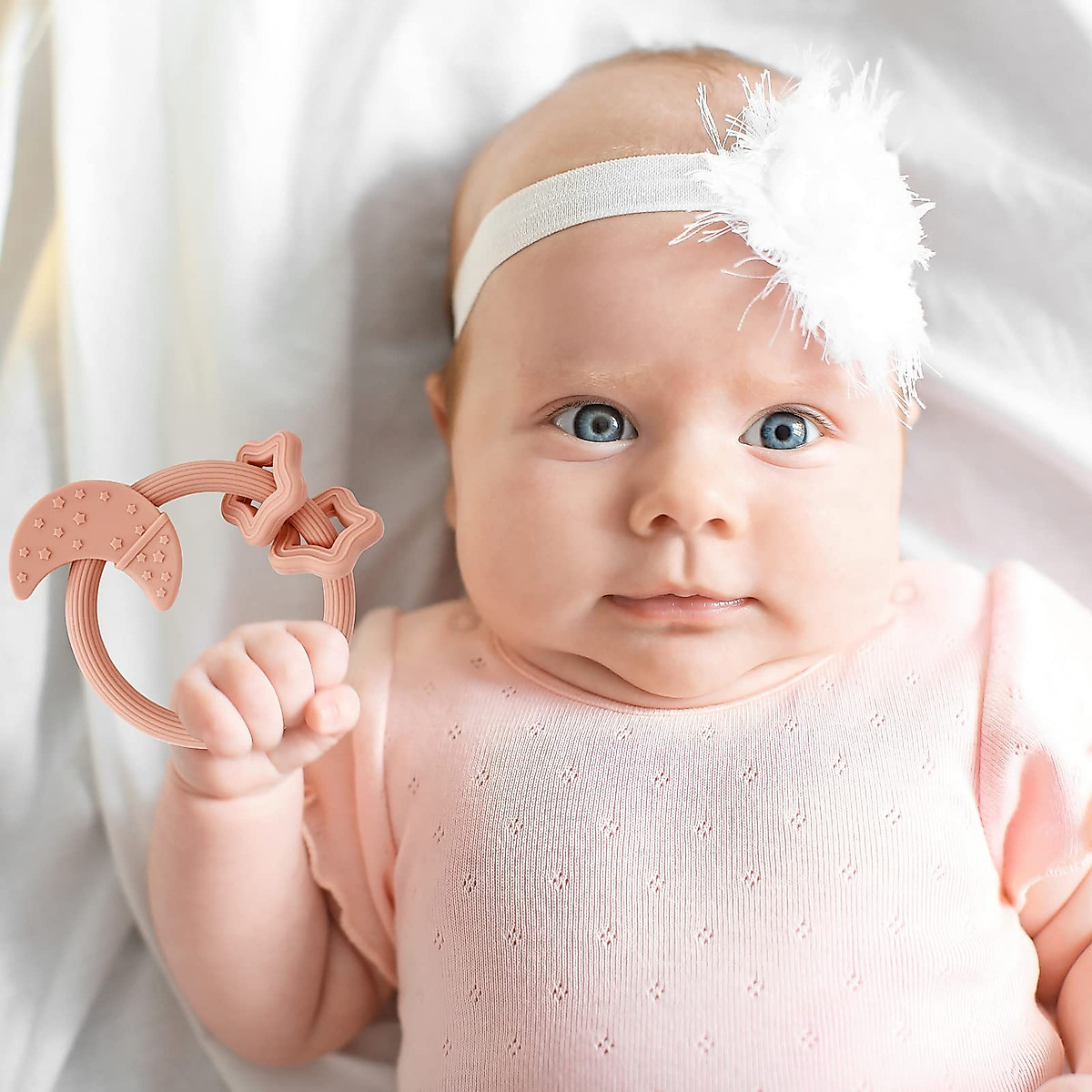 Eoopoon Silicone Baby Teething Toy, Silicone Baby Ring Teether for Babies 3 Months+, Raised Texture to Soothe Gums, BPA Free, Boys Girls Shower, Birthday, Christmas Gifts (Ether)