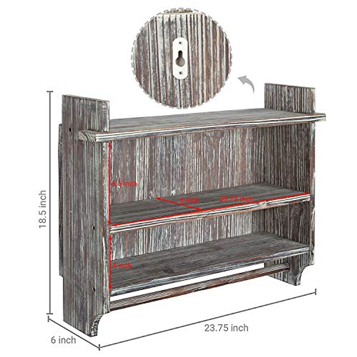 MyGift Torched Wood Wall Mounted 3 Tier Bathroom Shelf Storage Display Rack with 23-Inch Towel Bar