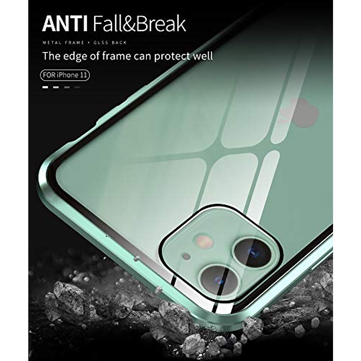 Guppy for iPhone 11 Magnetic Case, Case with Built in Privacy Screen Protector Anti Spy Tempered Glass Slim Metal Aluminum Shockproof Cover Hard Drop Proof Protective Wireless Charging Support