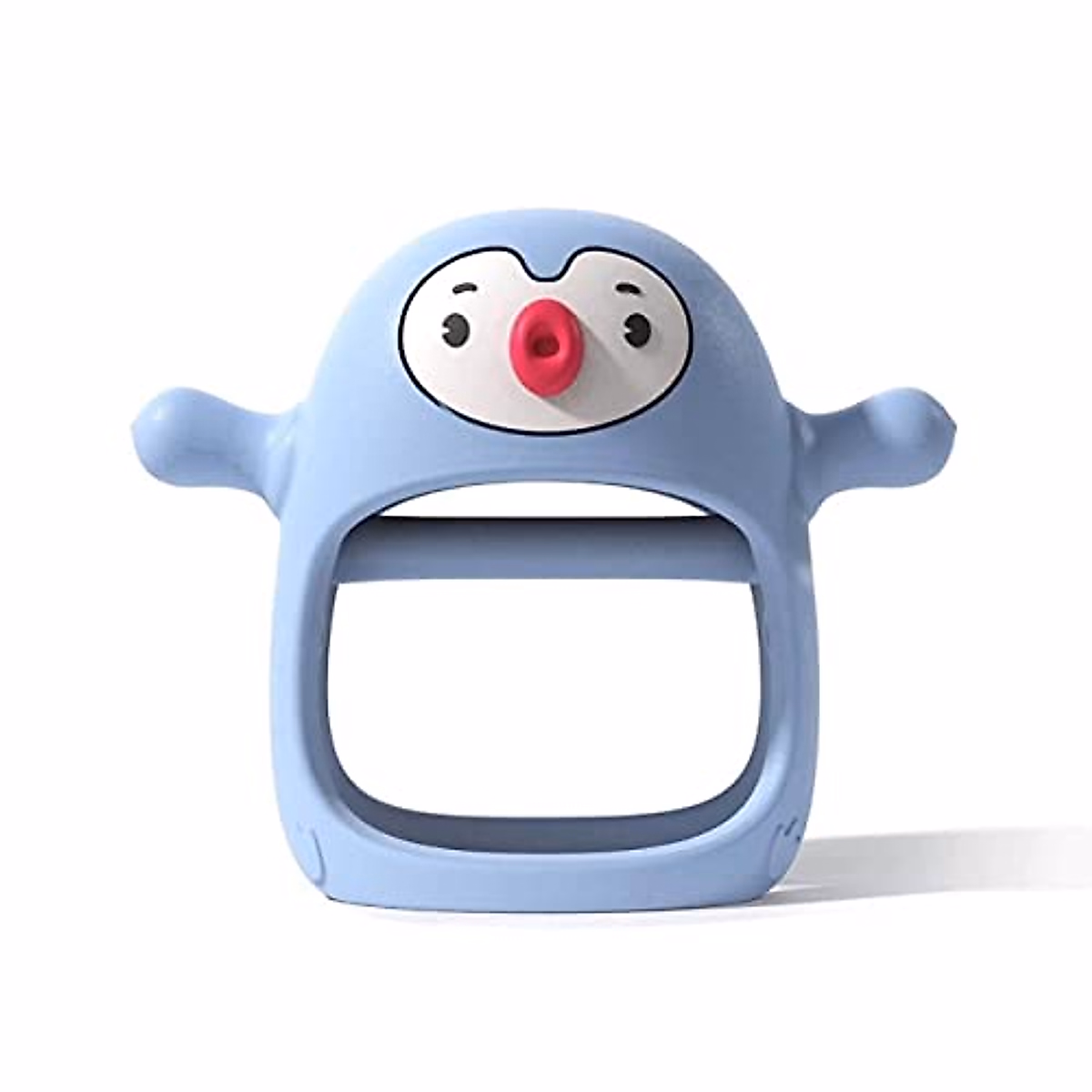 Wearable Soothing Teether, Penguin Buddy Never Drop Silicone Baby Teething Toy, Baby Chew Toys for Sucking Needs, Hand Pacifier for Breast Feeding Babies, Car Seat Toy for New Born (Baby Blue)