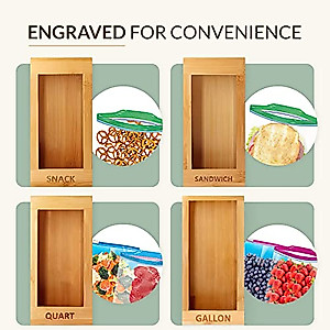 Ziplock bag organizer, bamboo ziplock organizer for drawer, bag organizer for kitchen plastic bag storage, ziplock bag organizer