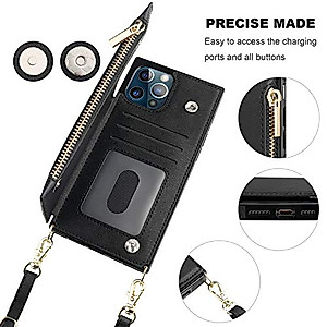 Bocasal Crossbody Wallet Case for iPhone 12 Pro Max with Card Holder,Zipper Card Slot Protector Shockproof Purse Cover with Removable Cross Body Strap 6.7 Inch(Black)
