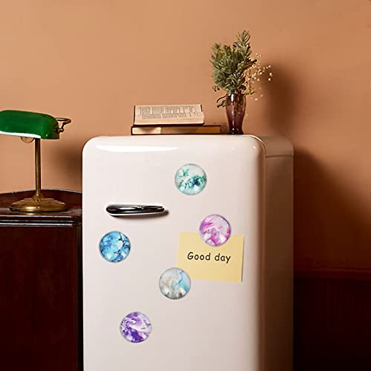 FYY Refrigerator Magnets,12 Pieces Fridge Magnets-Beautiful Glass Marble Refrigerator Magnet Fridge Sticker Fridge Decoration for Office Whiteboard,Cabinet,Dishwasher,Cabinet