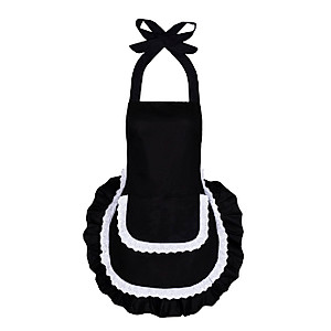 SINUOLIN Cute Aprons for Women With Pockets, Lovely kitchen Floral Apron With Long Apron for Cooking Baking Housework Gift for Mom Wife Girls Black White