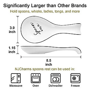 NJCharms Ceramic Spoon Rest for Stove Top, Porcelain Spoon Holder, Large Utensil Rest for Kitchen Counter, Spoon Rest for Spoon, Ladle, Spatula, Modern Farmhouse Kitchen Decor, 1 Pc
