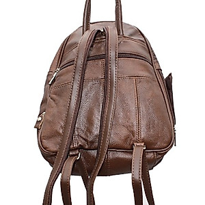 Silver Fever® Genuine Leather Round Top Backpack Purse Organizer Bag (Brown)