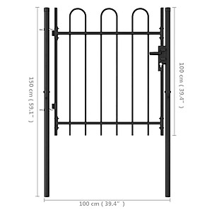 Gecheer Garden Fence Gate Single Door with Arched Top Steel 39.4"x39.4" Black, Lawn Edgings Decorative Fence Panels Outdoor Fence for Dogs Garden Fencing, Animal Barrier Border for Yard Lawn Patio