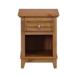 MUSEHOMEINC Rustic Wood Nightstand/End Table with Drawer, and Pull-Out Tray/End Table for Bedroom Open Cabinet Storage Home Furniture,Teak Finish