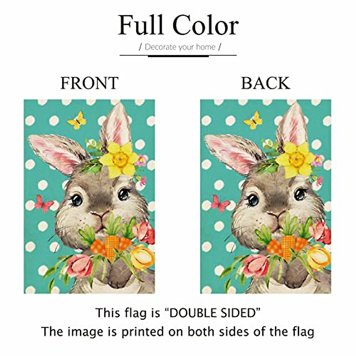 ORTIGIA Easter Bunny Garden Flag 12x18Inch Burlap Double Sided Polka Dot Spring Easter Rabbit with Tulips Flowers and Carrots Flags Spring Summer Farmhouse Seasonal Outdoor Flag