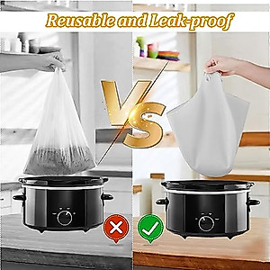 Dexspoeny Silicone (for Crock-Pots) Liner, Instead of Disposable Liner Reusable Leakproof & BPA Free Slow Cooker Liners Fits 6-7 Quarts (Crock Pots) Cooking Bags for Oval Pots Pink and Gray