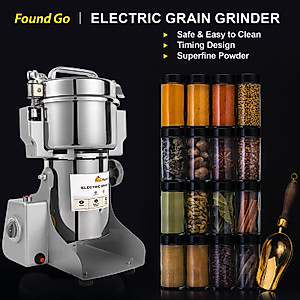 FoundGo 500g Grain Mill Electric Grinder Cereals Pulverizer Spice Grinding Powder Machine Corn Flour Grinders for Dry Spices Seeds Herbs Grains Coffee Rice Pepper, Commercial Grade