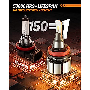 SEALIGHT L2 H11/H8/H9/H16 LED Headlight Bulbs, 24000LM 100W 800% Brightness Night Driving Vision, H9 H8 LED Low Beam with Cooling Fan, Plug-N-Play Halogen Replacement, Pack of 2