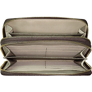 B BRENTANO Vegan Double-Zipper Wallet Clutch with Removable Wrist Strap (MB - Brown)