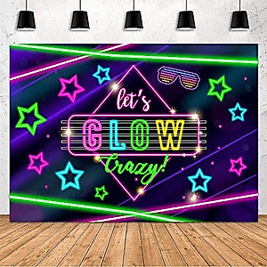 MEHOFOND Glow Neon Birthday Backdrop Crazy Party Decoration Colorful Light Star Photography Background Cake Table Banner Photo Studio Props Vinyl 8x6ft