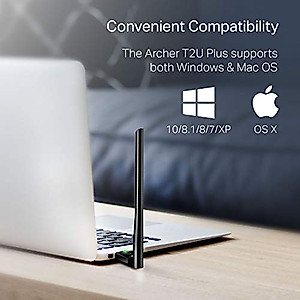 TP-Link AC600 USB WiFi Adapter for PC (Archer T2U Plus)- Wireless Network Adapter for Desktop with 2.4GHz, 5GHz High Gain Dual Band 5dBi Antenna, Supports Win11/10/8.1/8/7/XP, Mac OS 10.9-10.14