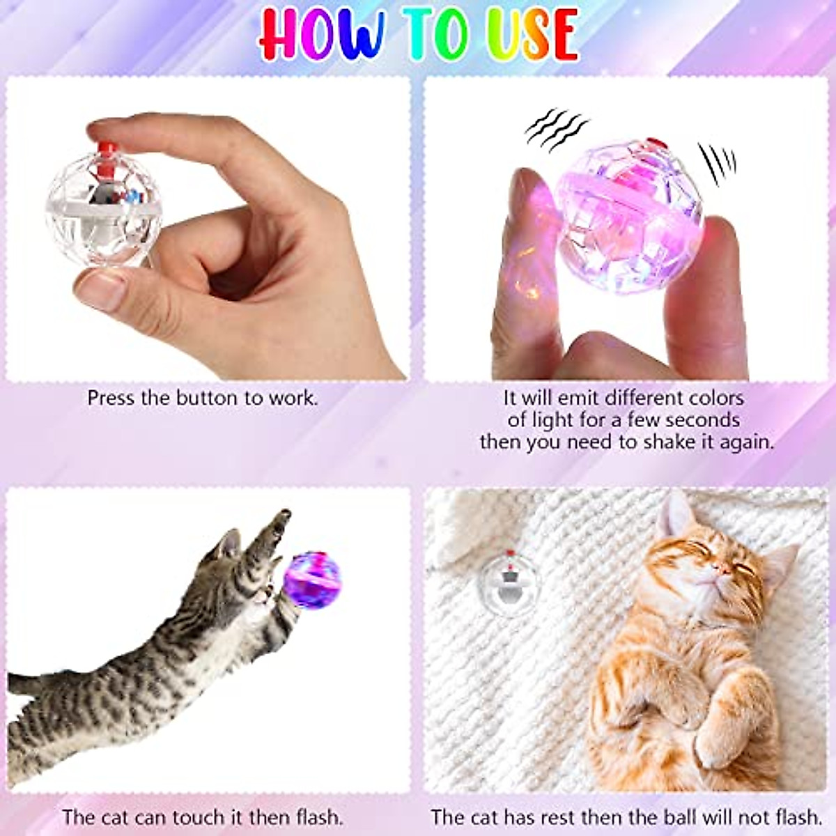 CHENGU 15 Pieces Ghost Hunting Cat Ball Light up Cat Balls Motion Activated Interactive Cat Toy Small LED Glowing Pet Ball for Animal Dog Running Activity Indoor Supplies, 1.38 x 1.5 Inches