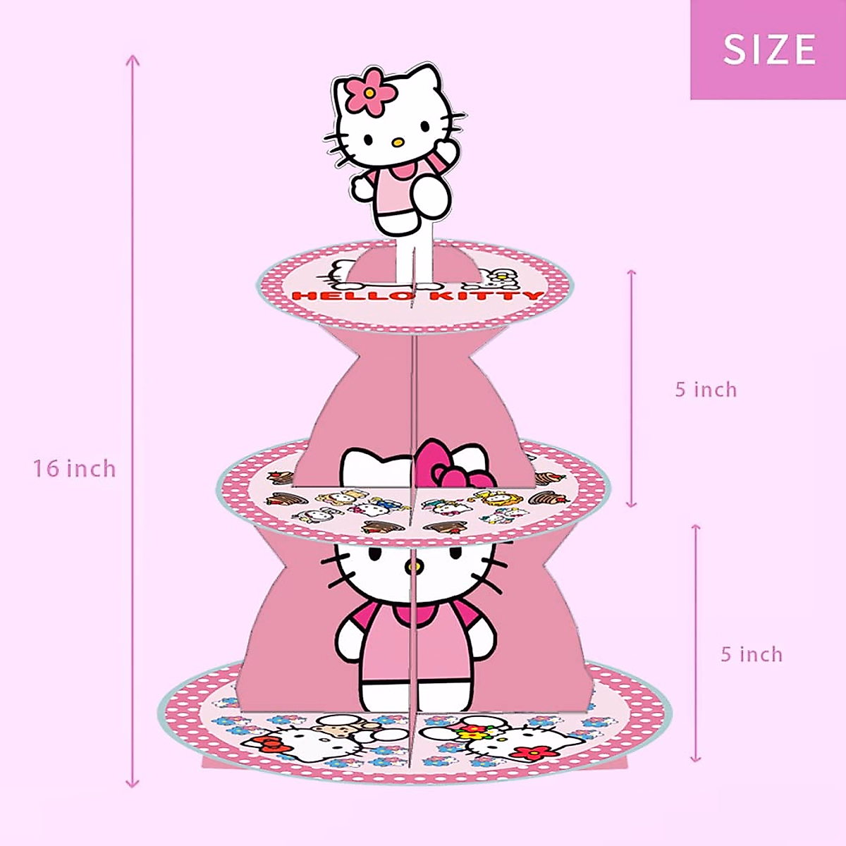 Hello Kitty Party Supplies Decorations, 3 Tier Cupcake Stand, Birthday Dessert and Cake Display Stand for Birthday Party Decoration, Hello Kitty Party Favors Decorations