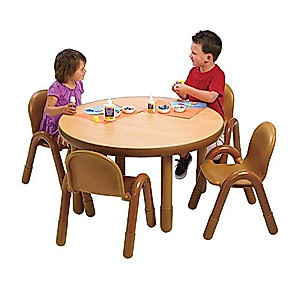 Angeles Baseline 36" Round School Kids Table & 4 Chairs Set, Homeschool/Playroom/Daycare/Classroom Furniture, Toddler Chair & Table Set, Natural Wood