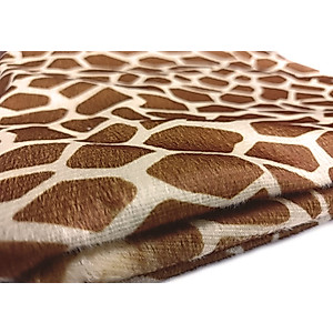 Short Pile Velour Flannel Fabric by The Yard 58" Width Entelare(Giraffe, 1Yard)