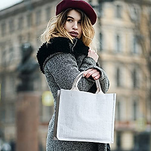 Segarty Tote Bags, 6 Pack Small White Burlap Jute Reusable Canvas Gift Favors Bag with Handles Blank Totes Bulk for Bridesmaid Wedding, Women Market Grocery Shopping, Bachelorette Party, Beach Trip