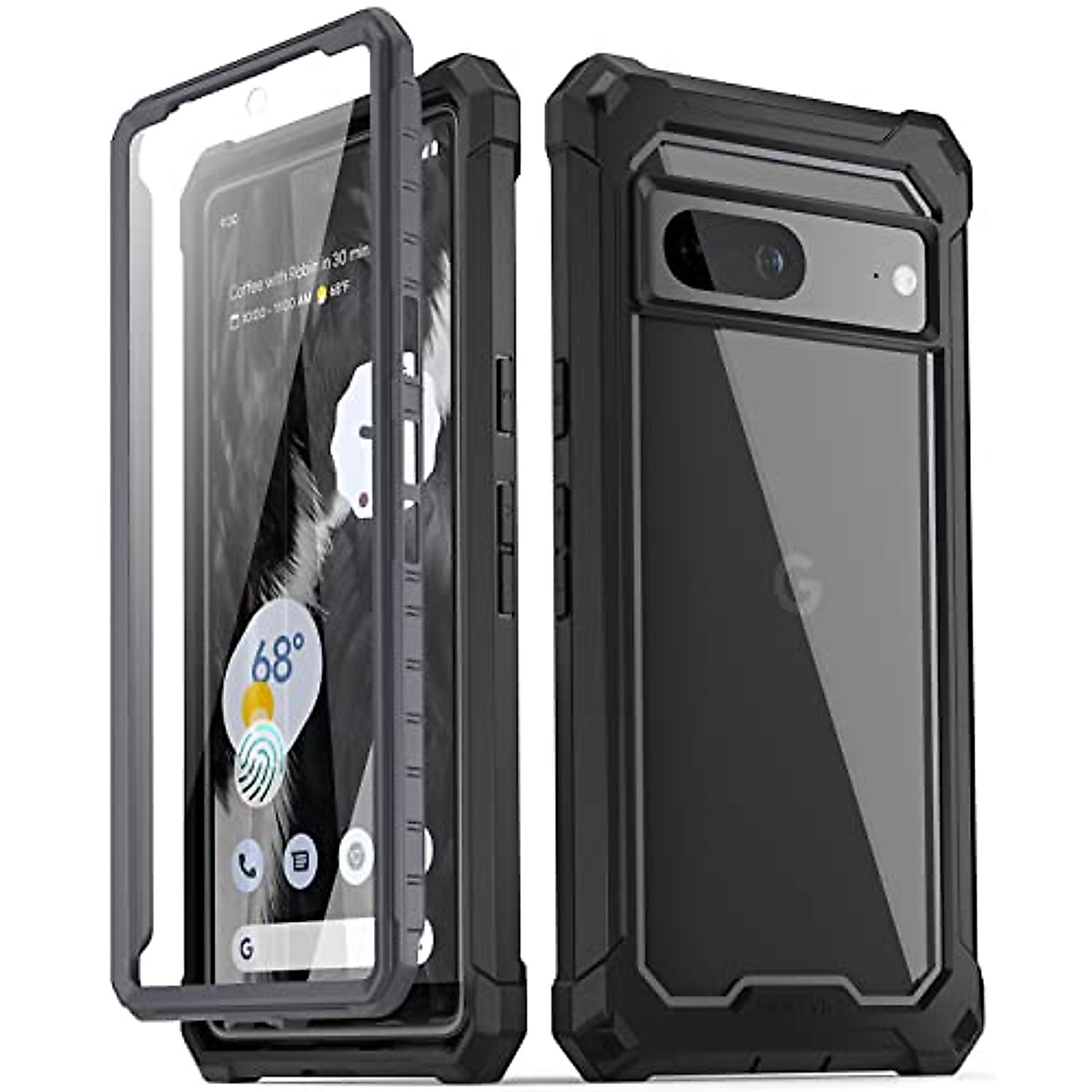 Poetic Guardian Series Case Designed for Google Pixel 7 5G with Built-in Screen Protector, Work with Fingerprint ID, Full Body Hybrid Shockproof Rugged Cover Case, Black/Clear