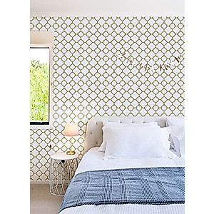 Feisoon 17.7" ｘ118 White and Gold Trellis Wallpaper Peel and Stick Trellis Contact Paper Removable Wallpaper Self Adhesive Wallpaper Modern Trellis Wallpaper for Wall Furniture Decor Vinyl Roll
