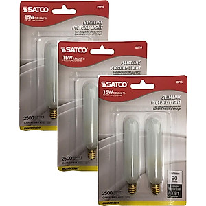 Satco S3715 Set of 3 Blister Packs Each with Two T6 Candelabra Tubular 15 Watt 120V Incandescent Dimmable Frosted Bulbs; Total of 6 Bulbs; C-5A Filament; E12 ANSI Base; 2700K Warm White