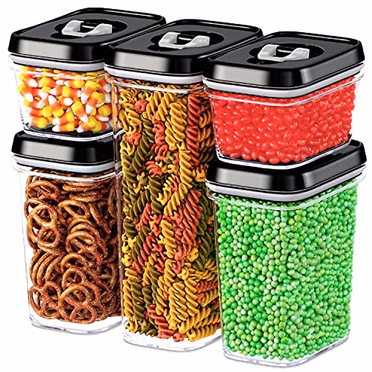 DWËLLZA KITCHEN Airtight Food Storage Containers with Lids - 5 Piece Set - Kitchen Accessories Food Containers - Pantry Organization and Storage - Clear Plastic BPA-Free - Keeps Food Fresh & Dry