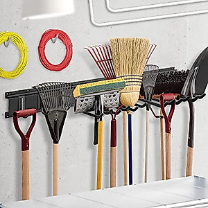 Tappio 12PCS Tool Storage Rack，wall mount tool organizer ，48 inch with 9 Adjustable Hooks uper Heavy Duty Steel Garden Tool Organizer Wall Holders