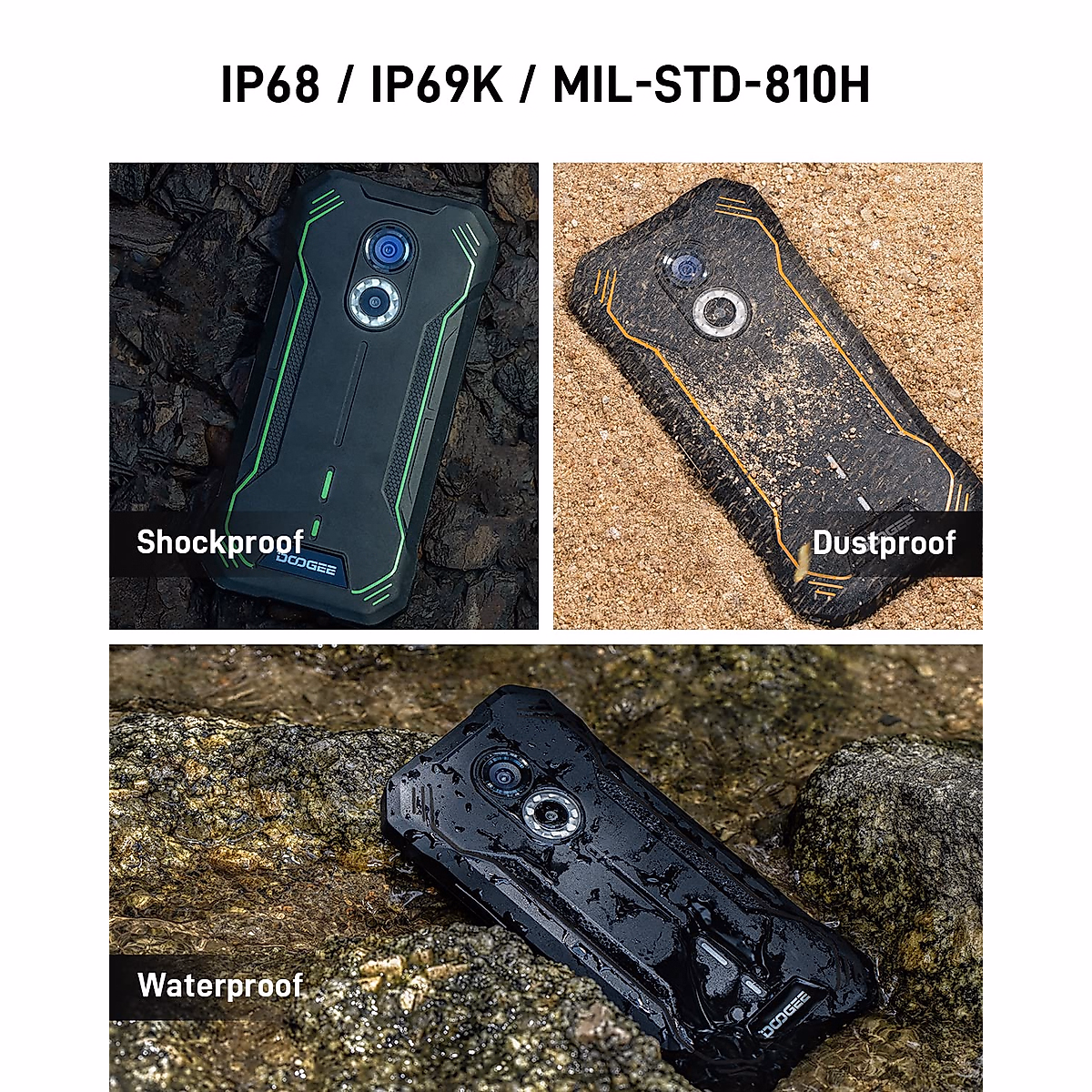 DOOGEE S51 Rugged Smartphone Unlocked Android 12, Helio G25 4GB+64GB 5180mAh Battery, Dual SIM 4G, 6.0" IPS HD, IP68 Waterproof IP69K Rugged Phone, NFC, AI Double Camera (12MP+2MP) 8MP Front Orange