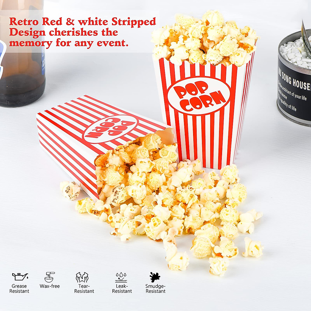 Zahaat 25 Mini Popcorn Boxes 5.5 Inches Tall Red and White Popcorn Bags Mini Pop Corn Buckets and Container for Movie Theater, Home, Carnival Party, Decorations