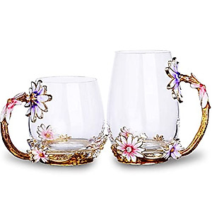 Glass Tea Cup,Glass Coffee Mugs,10.8oz /Blue Glass Coffee Cups for Wife Women Grandma Mom Girl Teacher Friend